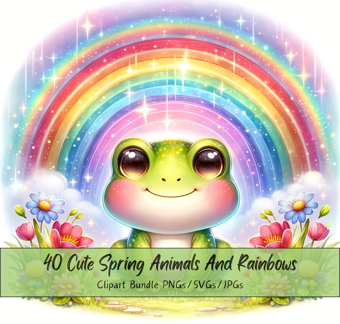 Cute Spring Animals and Rainbows Clipart Bundle, Watercolor Clip Art ...