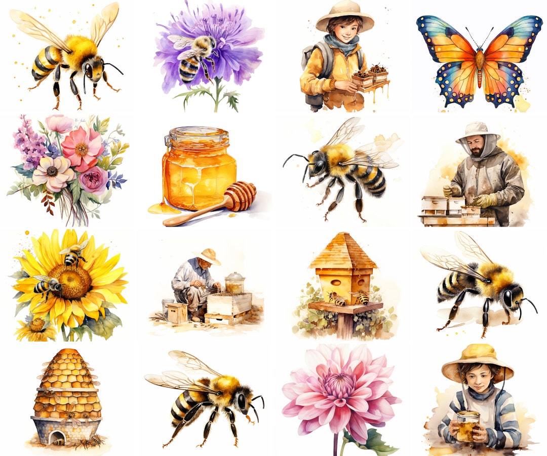 Cute Watercolor Bees Clipart Bundle 20 High Quality Images - Etsy