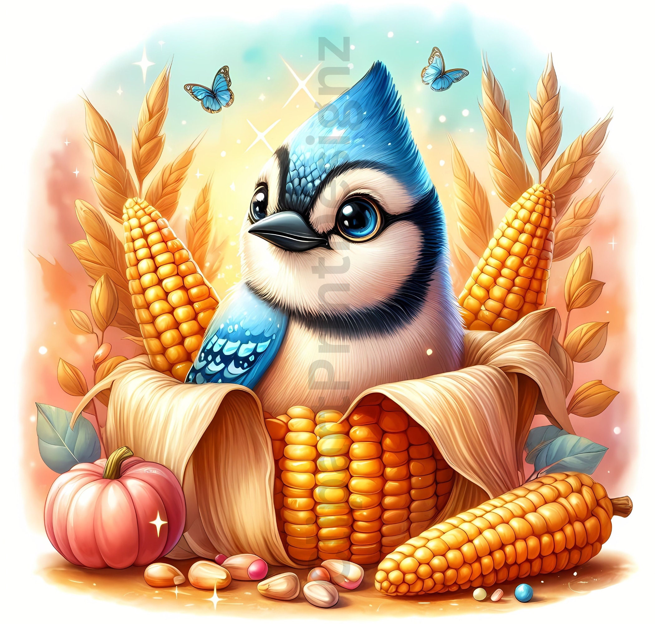 Cute Fall Corn Animals Clipart Bundle, Watercolor Animal Clip Art ...