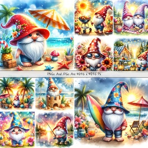 Cute Summer Gnomes Clipart Bundle, Watercolor Gomes Clip Art Images ...