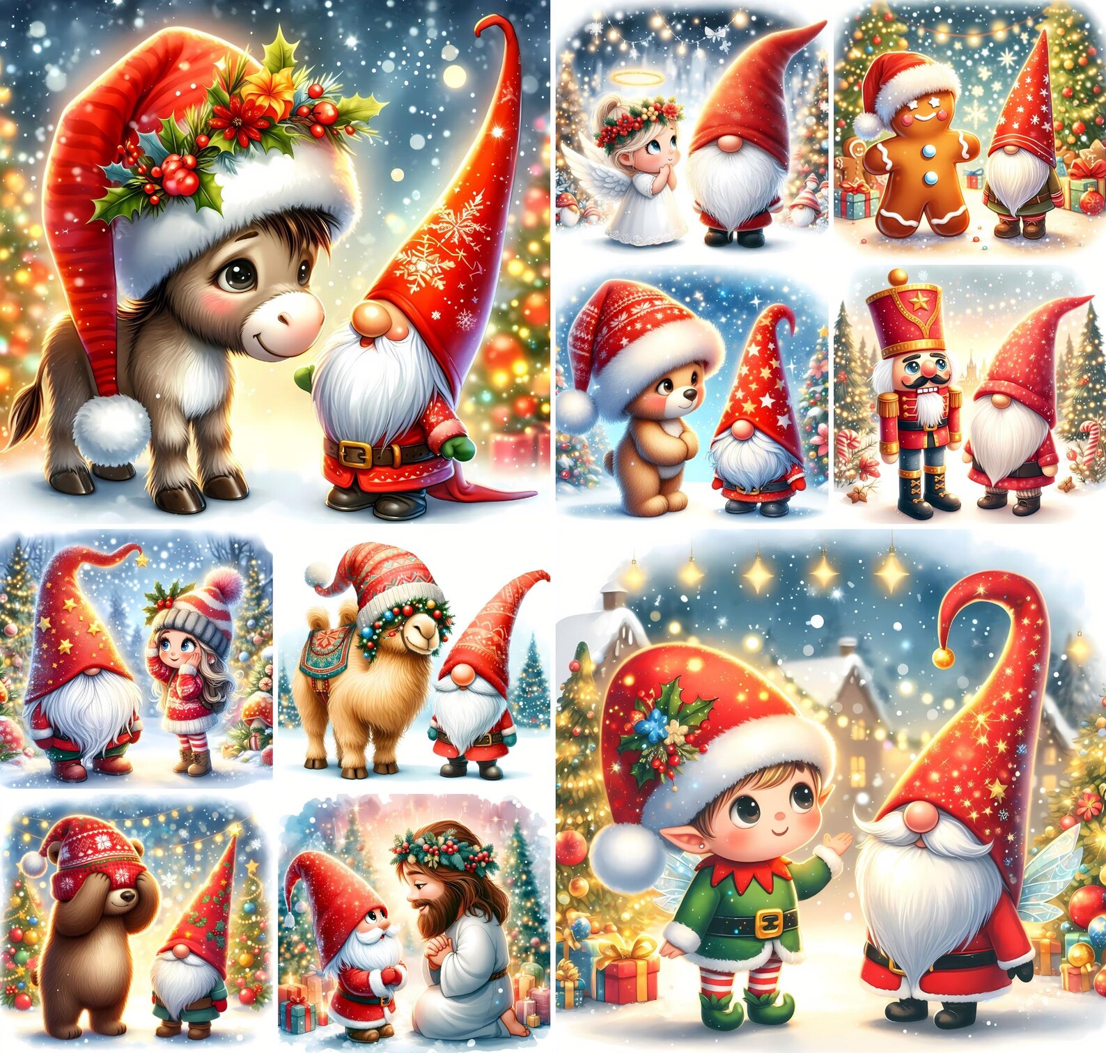 Cute Christmas Creatures and Gnomes Clipart Bundle, Xmas Clip Art ...