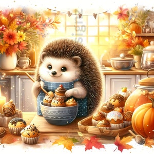 Cute Fall Hedgehogs Clipart Bundle, Watercolor Autumn Hedgehog Clip Art ...