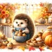 Cute Fall Hedgehogs Clipart Bundle, Watercolor Autumn Hedgehog Clip Art ...