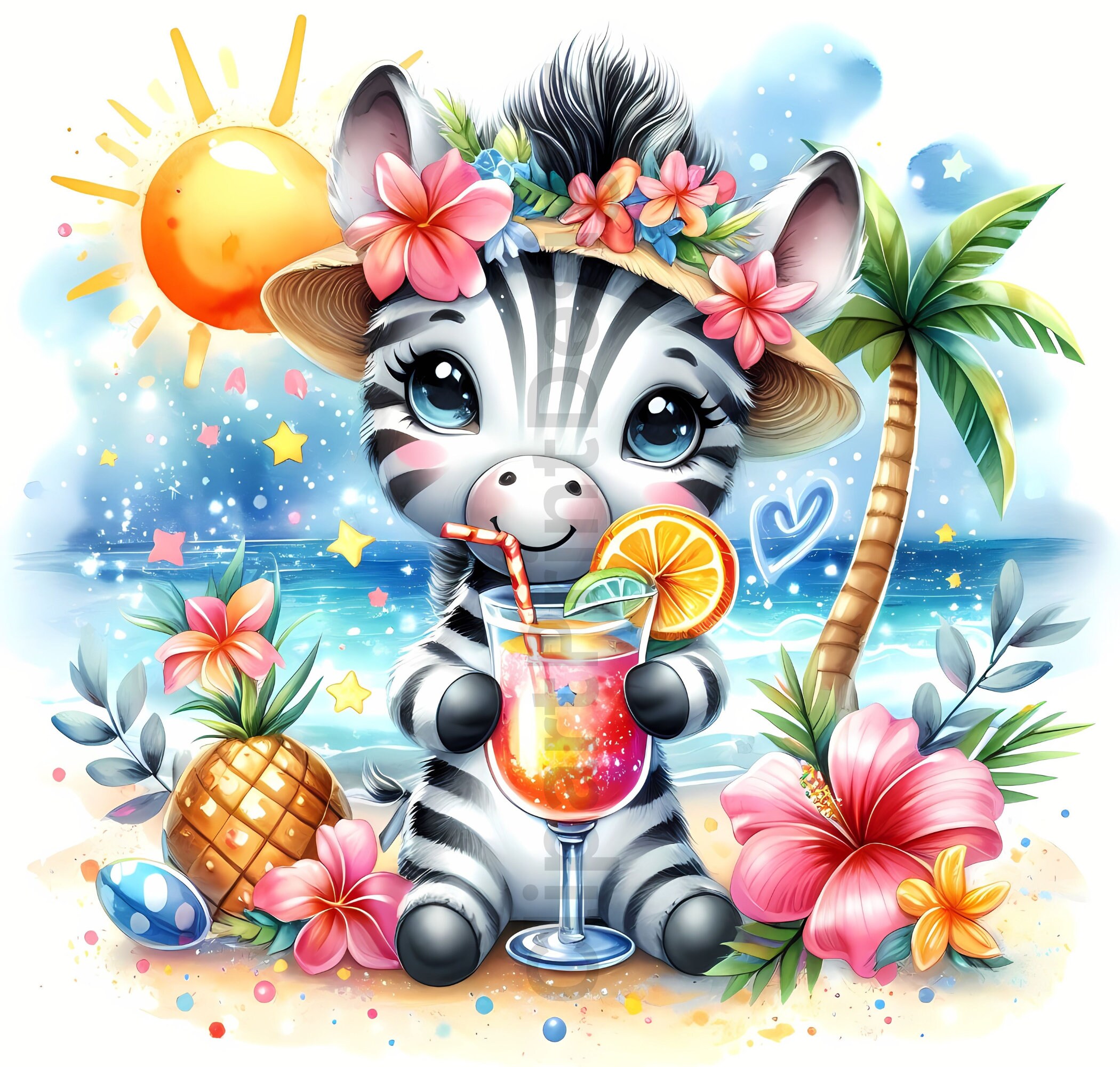 Cute Summer Zebras Clipart Bundle, Watercolor Zebra Clip Art Images ...