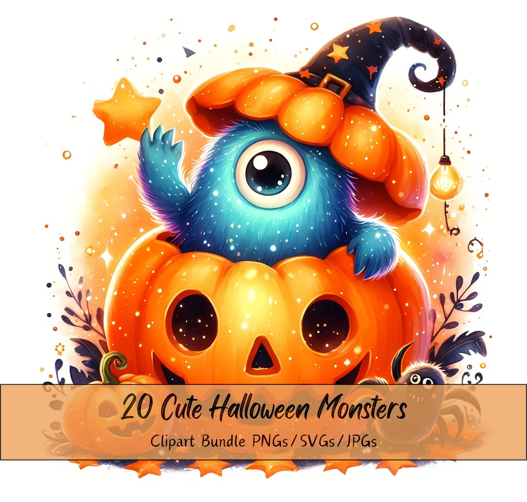 Cute Halloween Monsters Clipart Bundle, Watercolor Monsters Clip Art ...