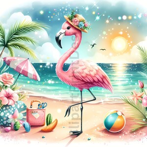 Cute Summer Flamingos Clipart Bundle, Watercolor Flamingo Clip Art ...