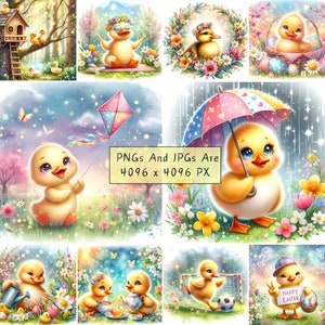 Cute Spring Ducks Clipart Bundle, Watercolor Clip Art Images, 20 High ...