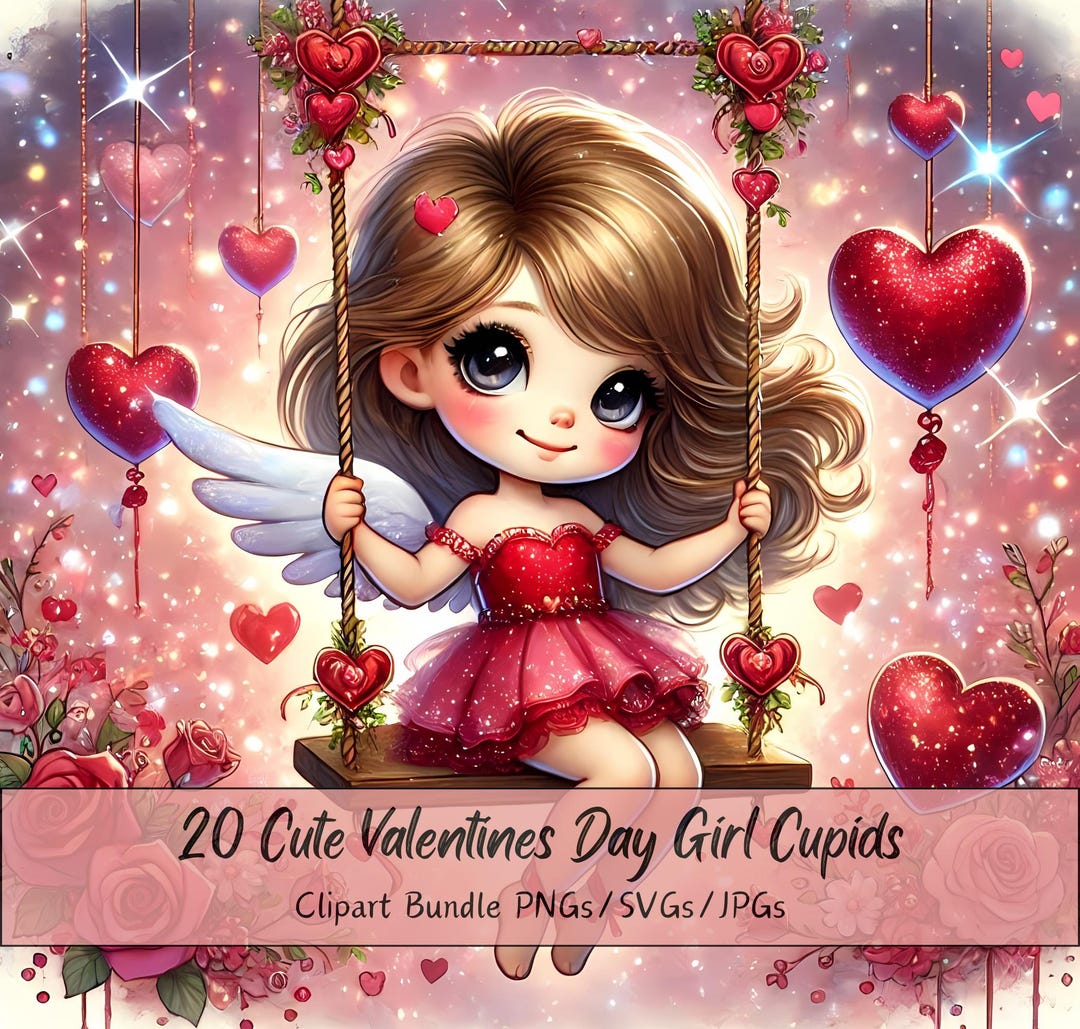 Cute Valentines Day Girl Cupids Clipart Bundle, Valentine Girl Cupid ...