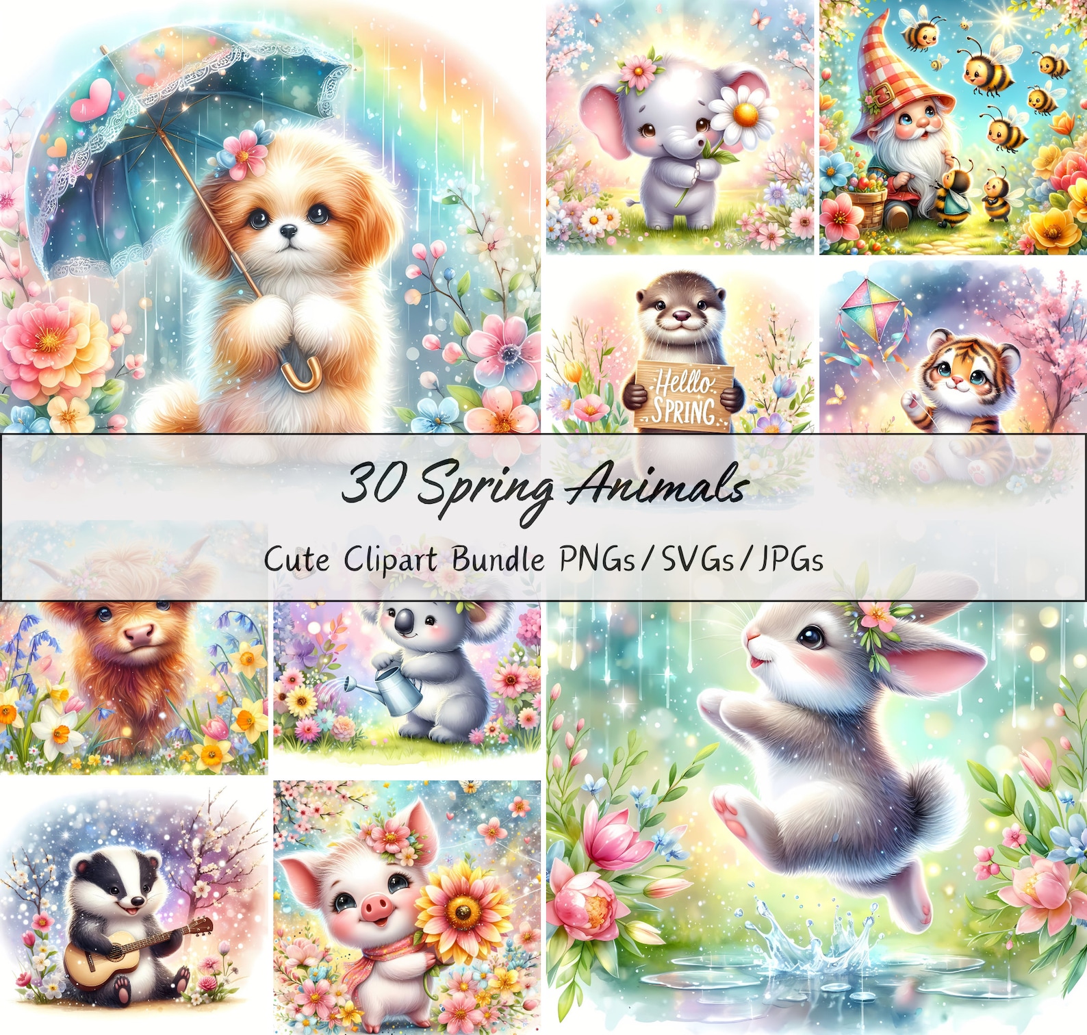 Cute Spring Animals Clipart Bundle, Watercolor Clip Art Images, High ...