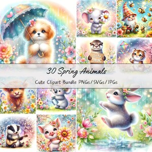 Cute Spring Animals Clipart Bundle, Watercolor Clip Art Images, High ...
