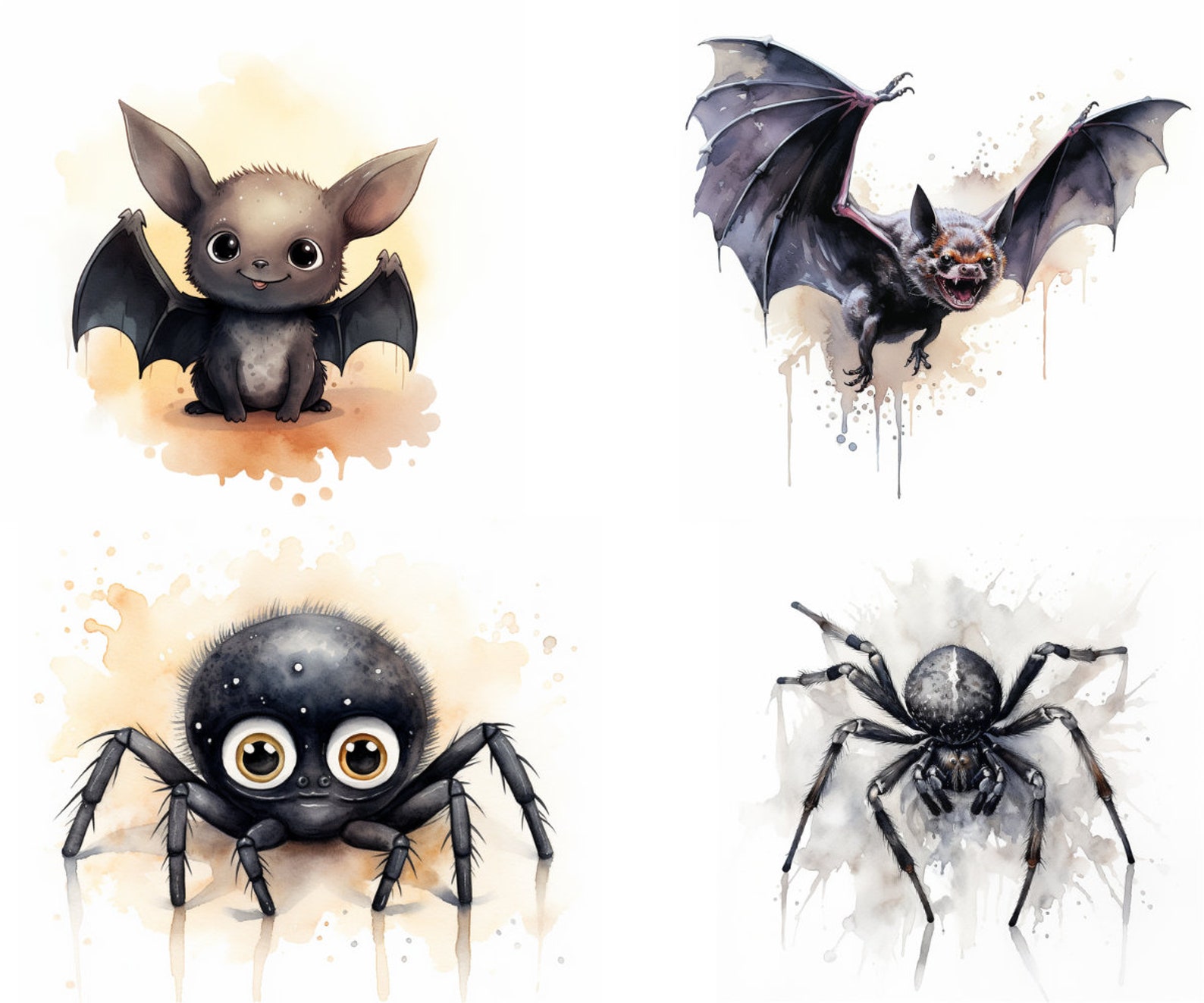 Watercolor Halloween Clipart, Cute and Scary Halloween Bundle, 25, 300 ...