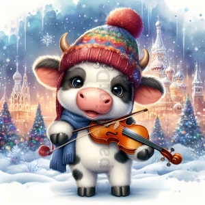 Cute Winter Cow Clipart Bundle, Festive Watercolor Clip Art Images, 20 ...