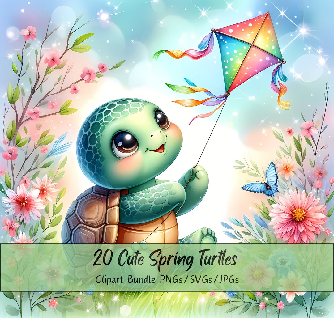 Cute Spring Turtles Clipart Bundle, Watercolor Clip Art Images, 20 High ...