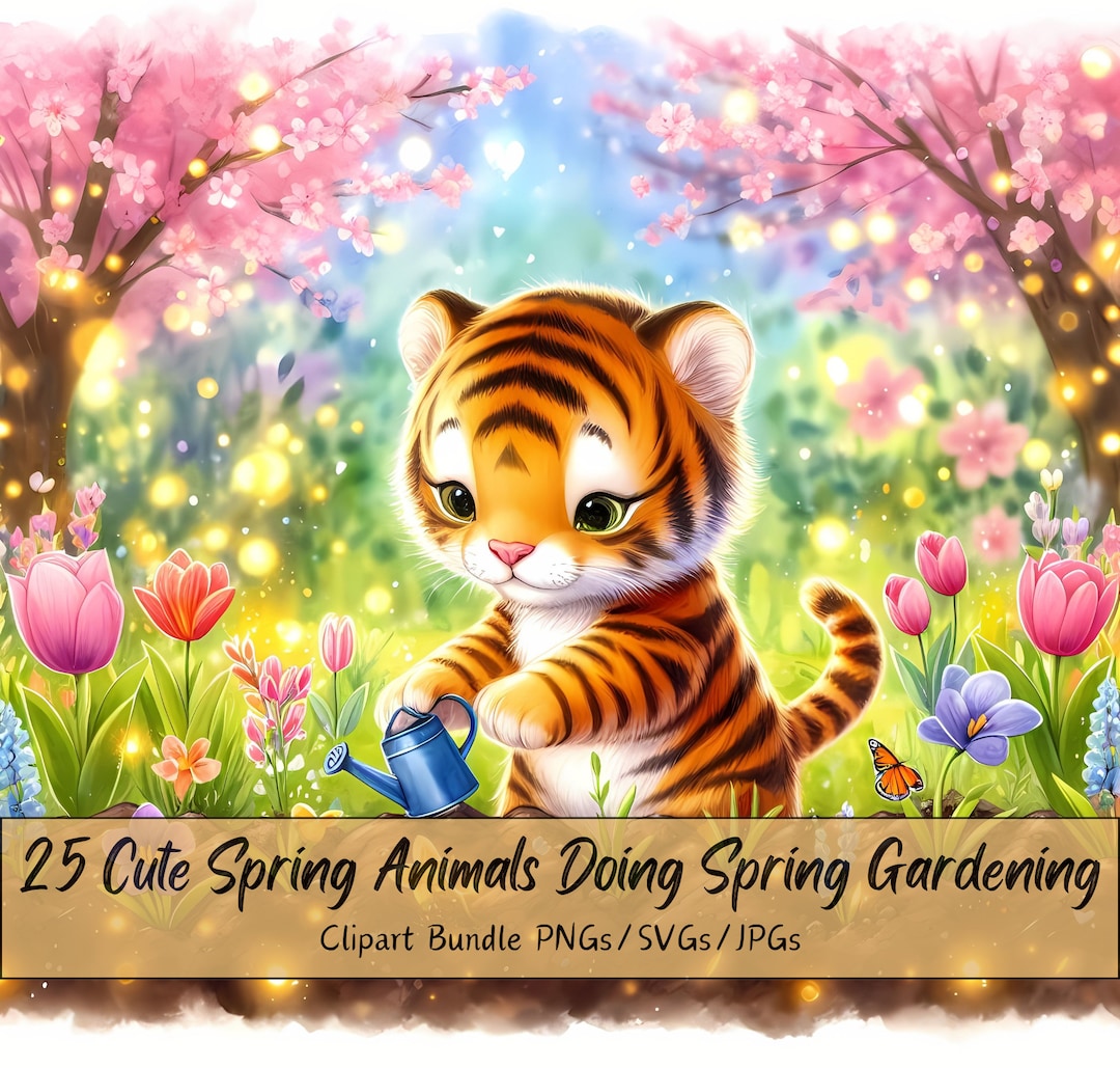Cute Spring Animals Doing Spring Gardening Clipart Bundle, Watercolor ...