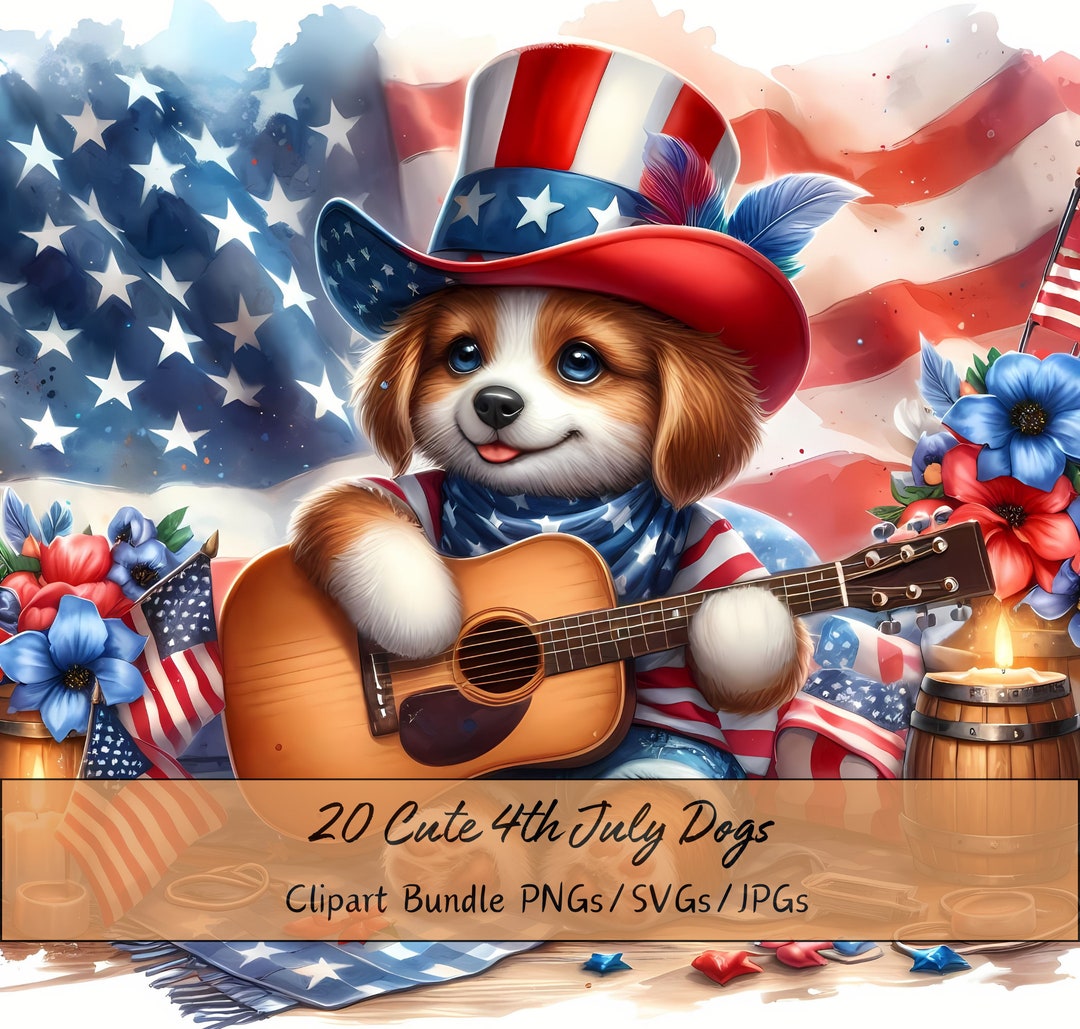 Cute 4th July Dogs Clipart Bundle, Watercolor Patriotic Files Animals ...