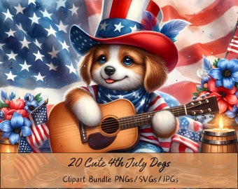 Cute 4th July Animals Clipart Bundle, Watercolor Patriotic Files Animal ...