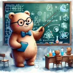 Cute Back to School Bears Clipart Bundle, Watercolor Bear Clip Art ...