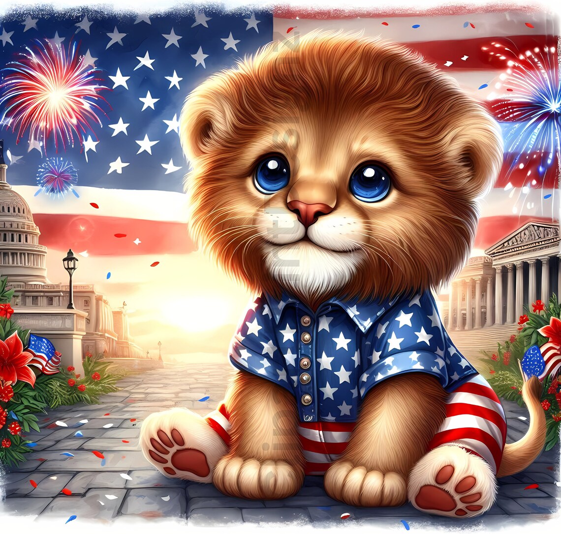 Cute 4th July Animals Clipart Bundle, Watercolor Patriotic Files Animal ...