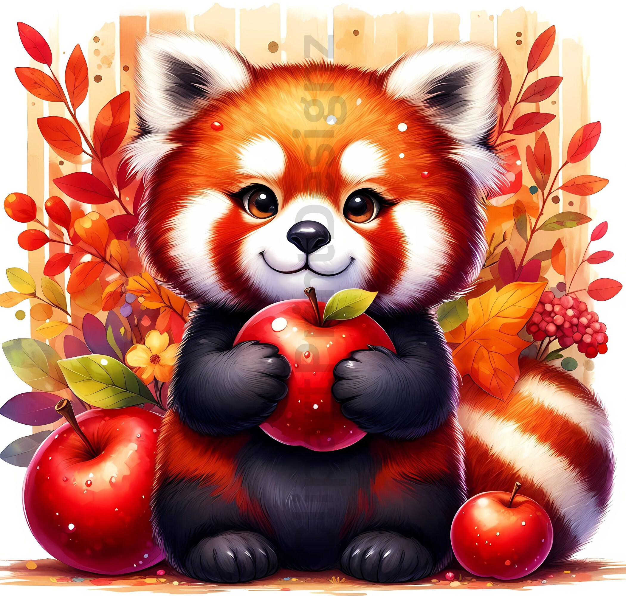 Cute Fall Red Pandas Clipart Bundle, Watercolor Panda Clip Art Images ...