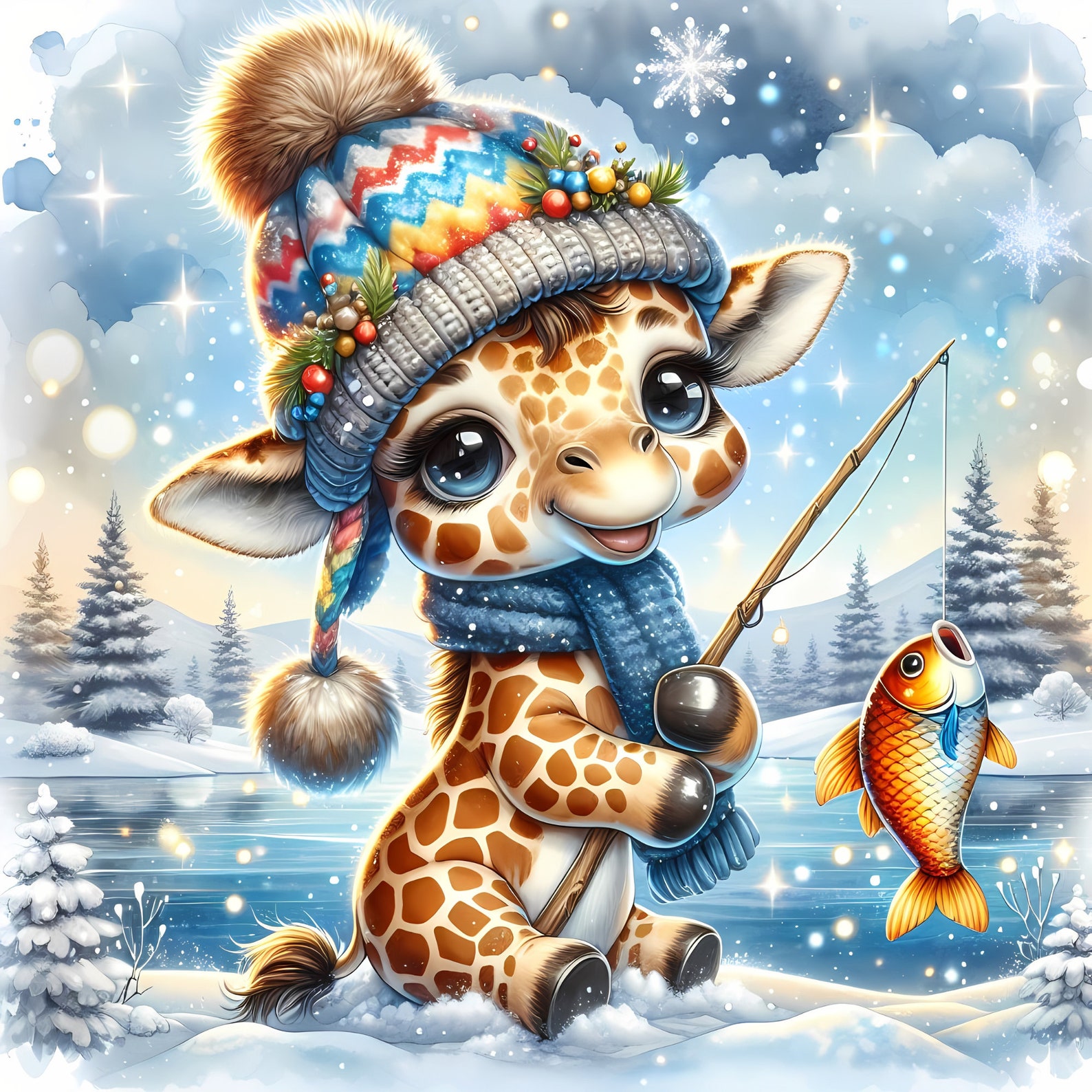 Cute Winter Giraffe Clipart Bundle, Festive Watercolor Clip Art Images ...