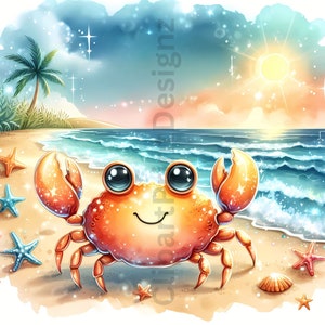 Cute Summer Crabs Clipart Bundle, Watercolor Crab Clip Art Images, High ...