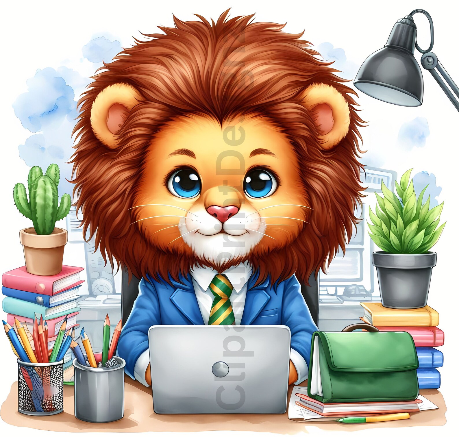 Cute Back to School Lions Clipart Bundle, Watercolor Lion Clip Art ...