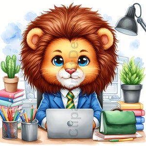 Cute Back to School Lions Clipart Bundle, Watercolor Lion Clip Art ...
