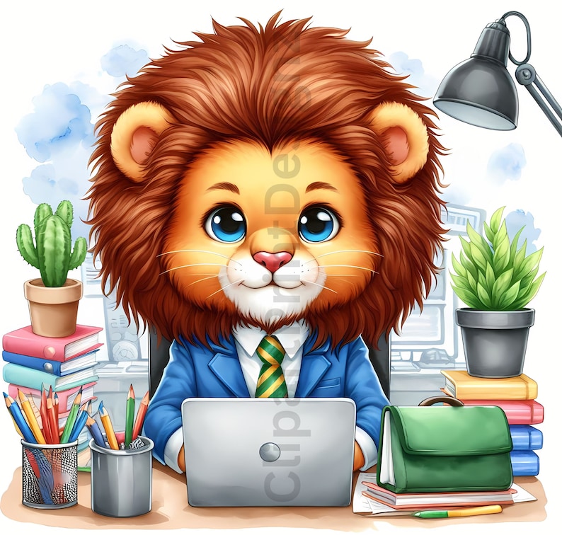 Cute Back to School Lions Clipart Bundle, Watercolor Lion Clip Art ...