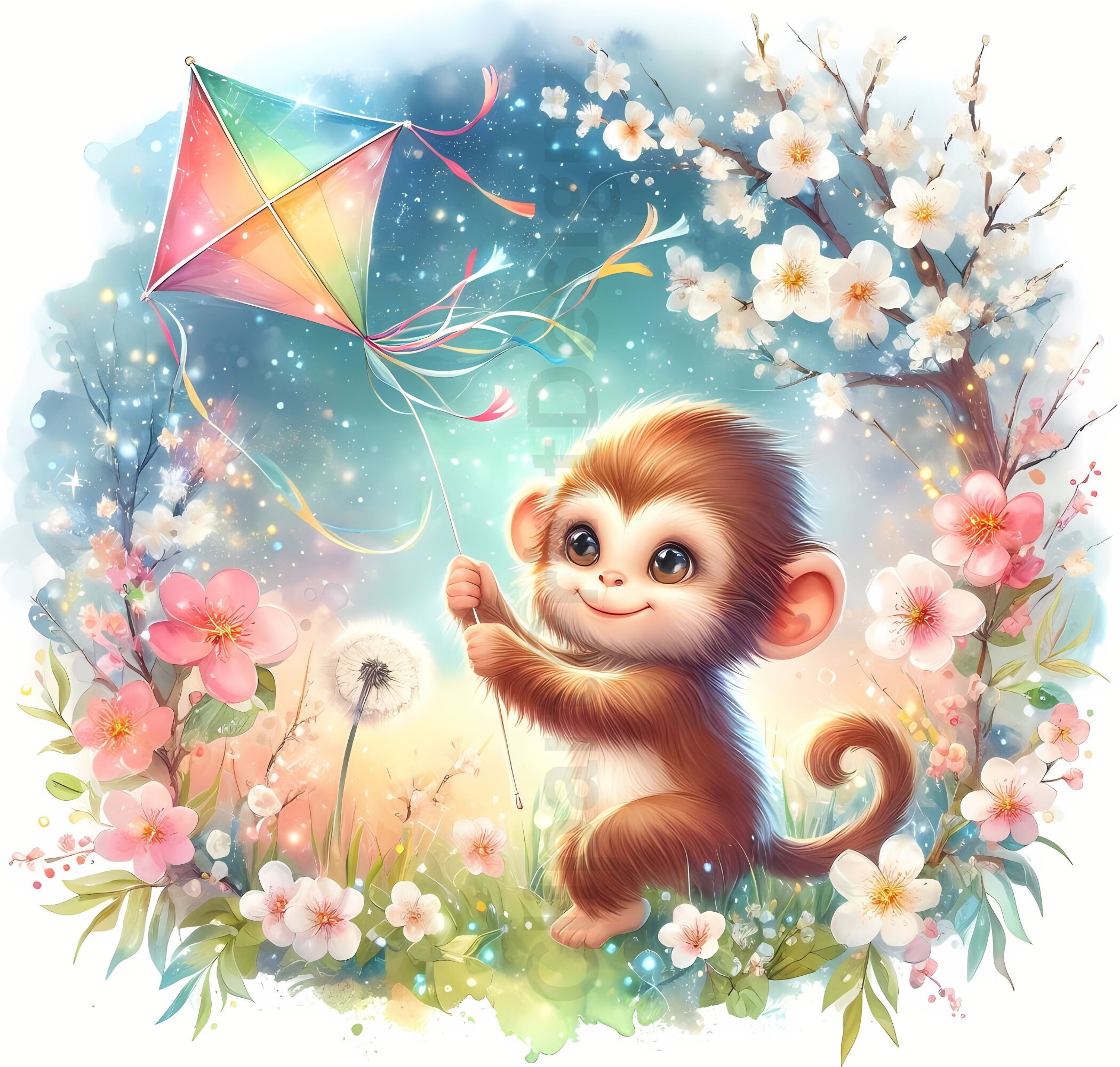 Cute Spring Monkeys Clipart Bundle, Watercolor Clip Art Images, 20 High ...