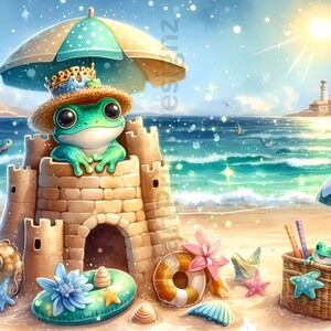 Cute Summer Sandcastle Animals Clipart Bundle, Watercolor Ocean Clip ...
