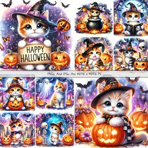 Cute Halloween Kittens Clipart Bundle, Watercolor Kitten Clip Art ...