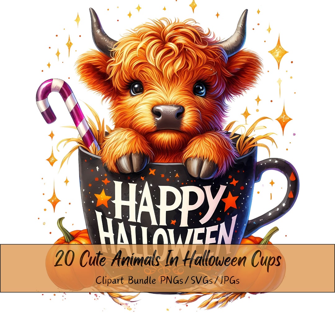 Cute Animals in Halloween Cupcakes, Clipart Bundle, Watercolor Clip Art ...