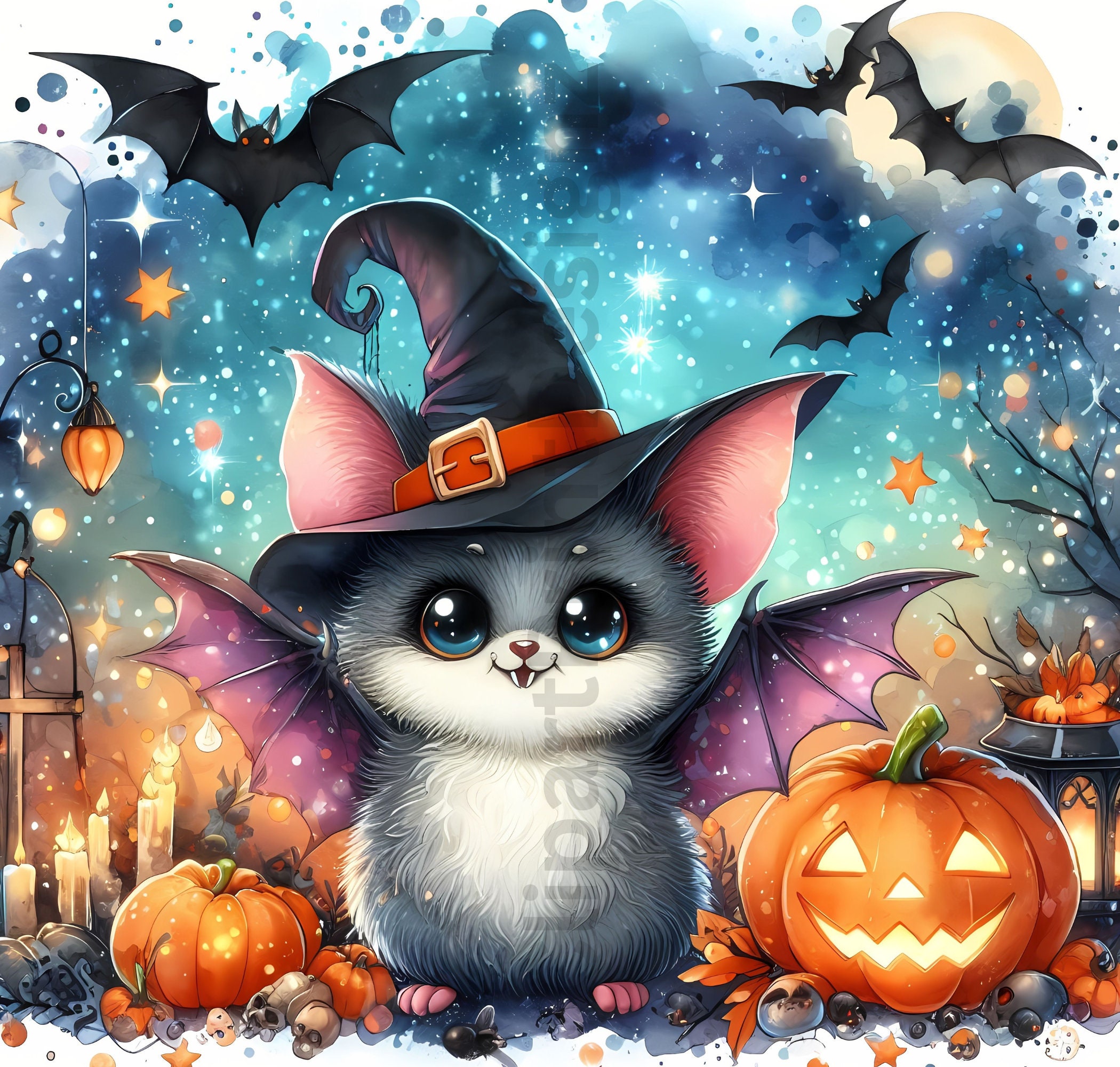 Cute Halloween Bats Clipart Bundle, Watercolor Bat Clip Art Images ...