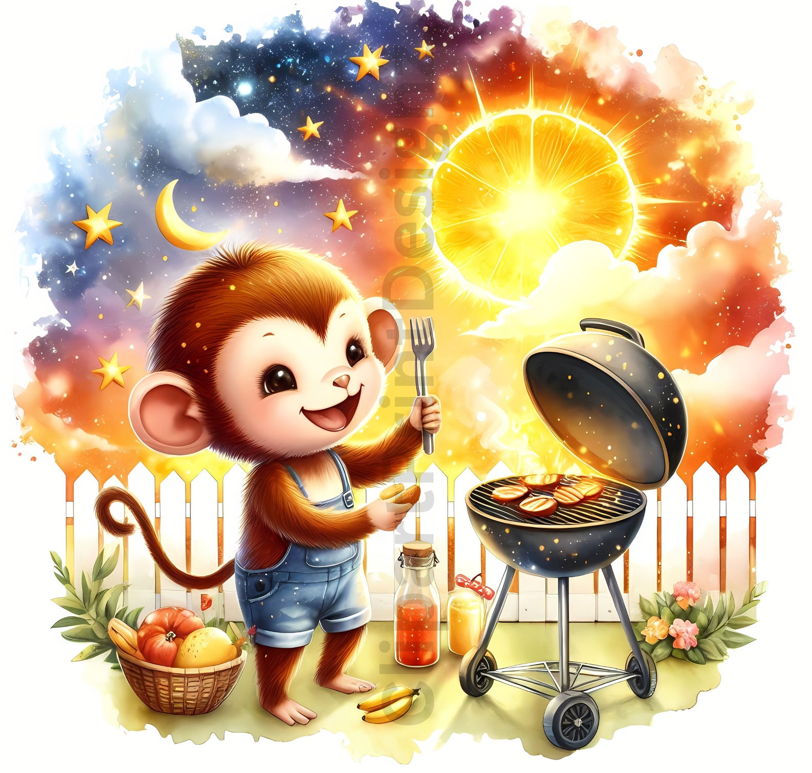 Cute Summer Monkeys Clipart Bundle, Watercolor Monkey Clip Art Images ...