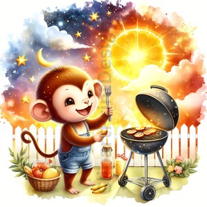 Cute Summer Monkeys Clipart Bundle, Watercolor Monkey Clip Art Images ...