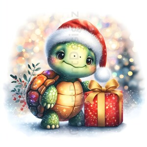 Cute Watercolor Christmas Turtles Clipart Bundle, Animals, 20 High ...