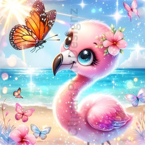 Cute Summer Flamingos Clipart Bundle, Watercolor Flamingo Clip Art ...