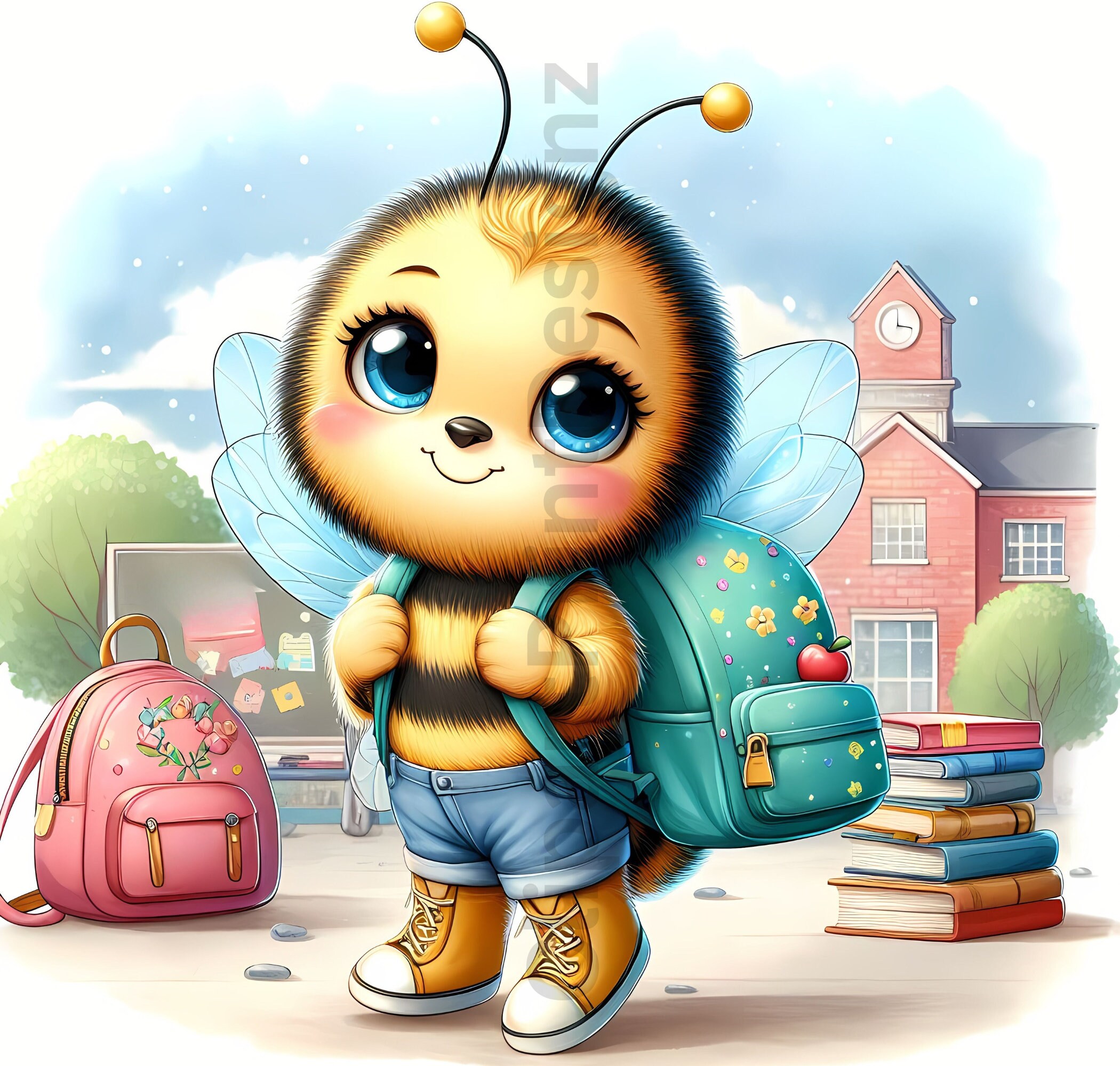 Cute Back to School Bees Clipart Bundle, Watercolor Bee Clip Art Images ...