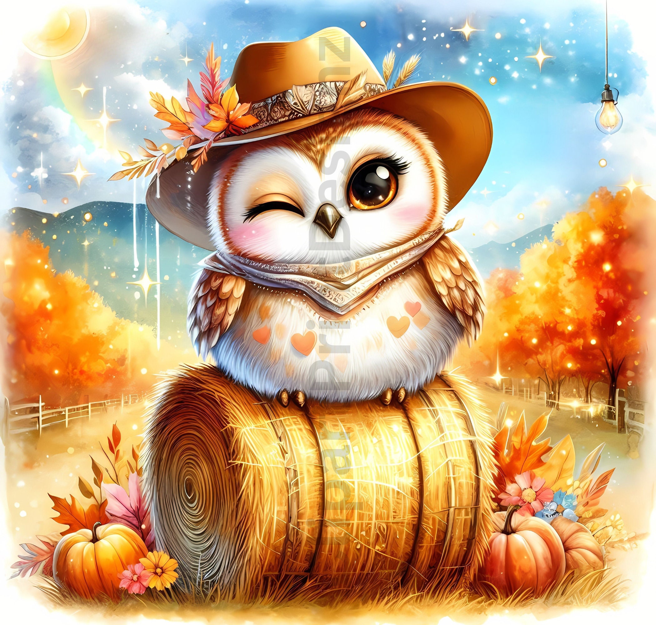 Cute Fall Animals on Haystacks Clipart Bundle, Watercolor Animal Clip ...