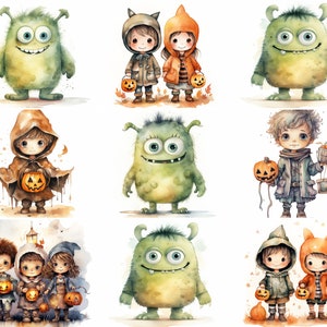 133 Cute Watercolor Halloween Clipart Bundle, Very Cute Mega Halloween ...