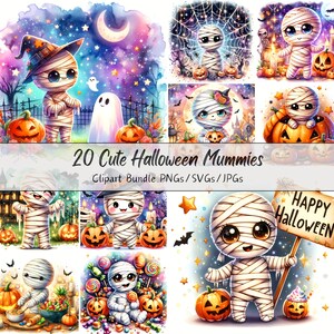 Cute Halloween Mummies Clipart Bundle, Watercolor Mummy Clip Art Images ...