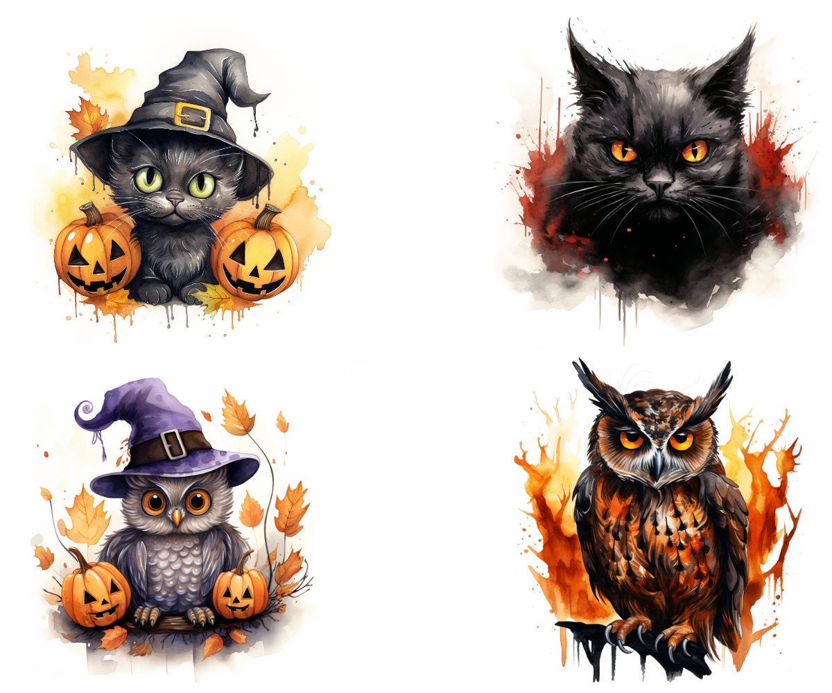 Watercolor Halloween Clipart Cute and Scary Halloween Bundle - Etsy