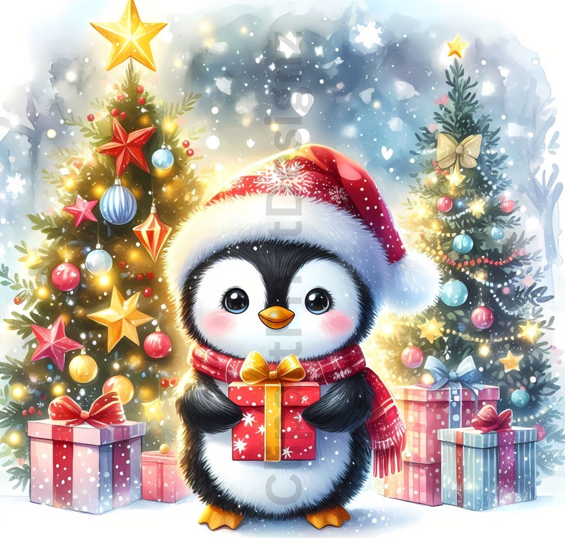 Cute Christmas Penguins Clipart Bundle, Xmas Penguin Clip Art Images ...