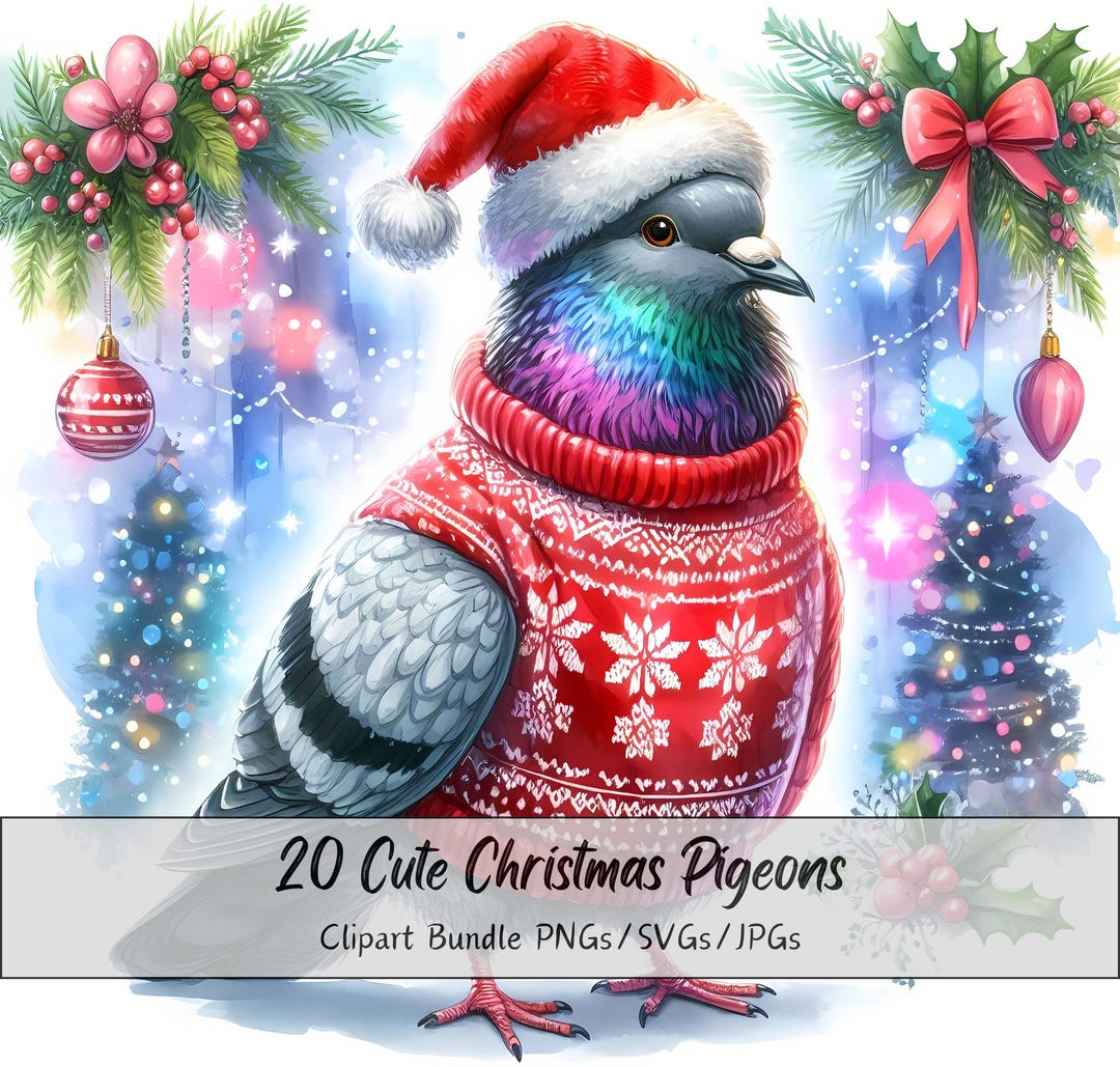 Cute Christmas Pigeons Clipart Bundle, Xmas Pigeon Clip Art Images ...