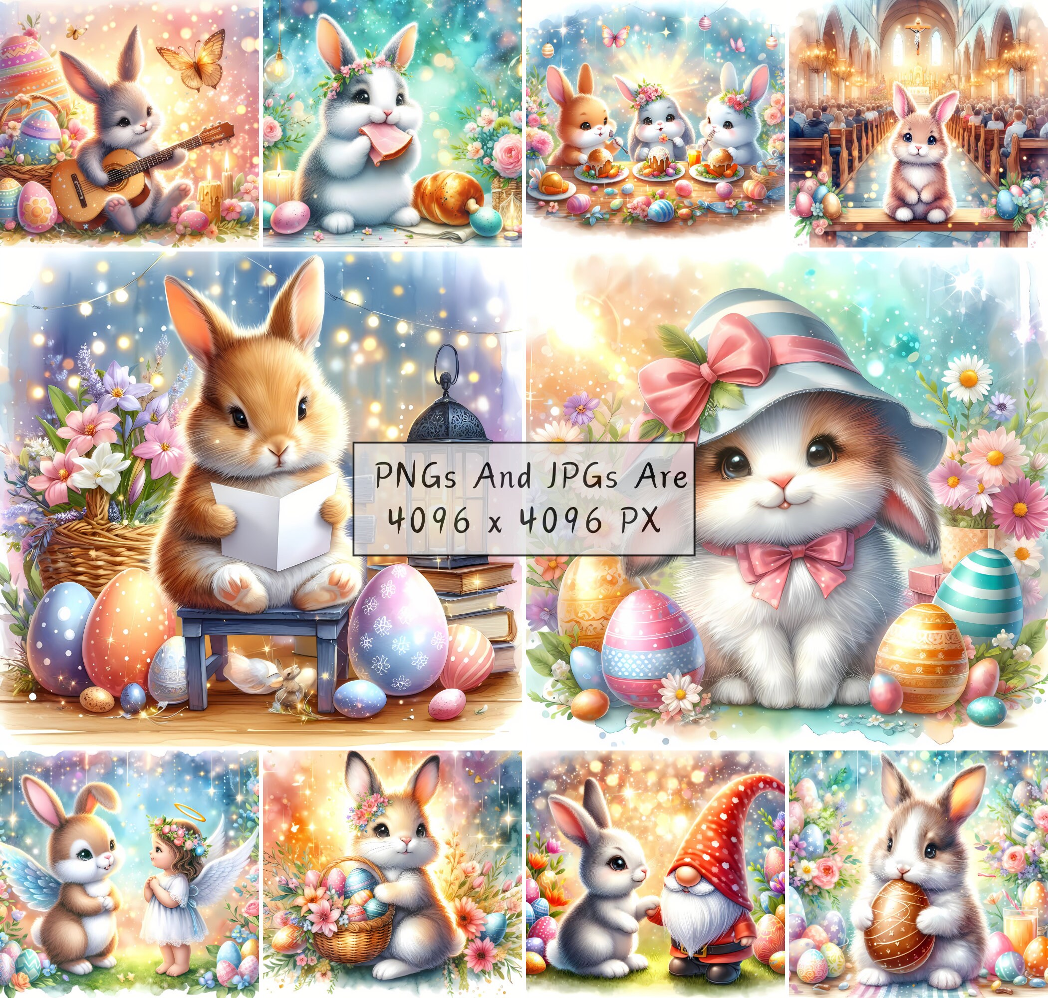 Cute Easter Bunnies Clipart Bundle, Watercolor Clip Art Images, 20 High ...
