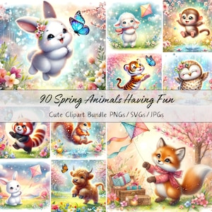 Spring Animals Having Fun Clipart Bundle, Cute Watercolor Mega Images ...