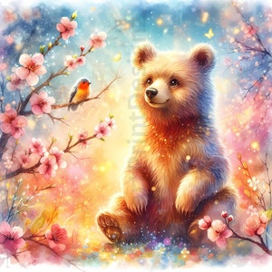 Cute Spring Bears Clipart Bundle, Watercolor Clip Art Images, High ...
