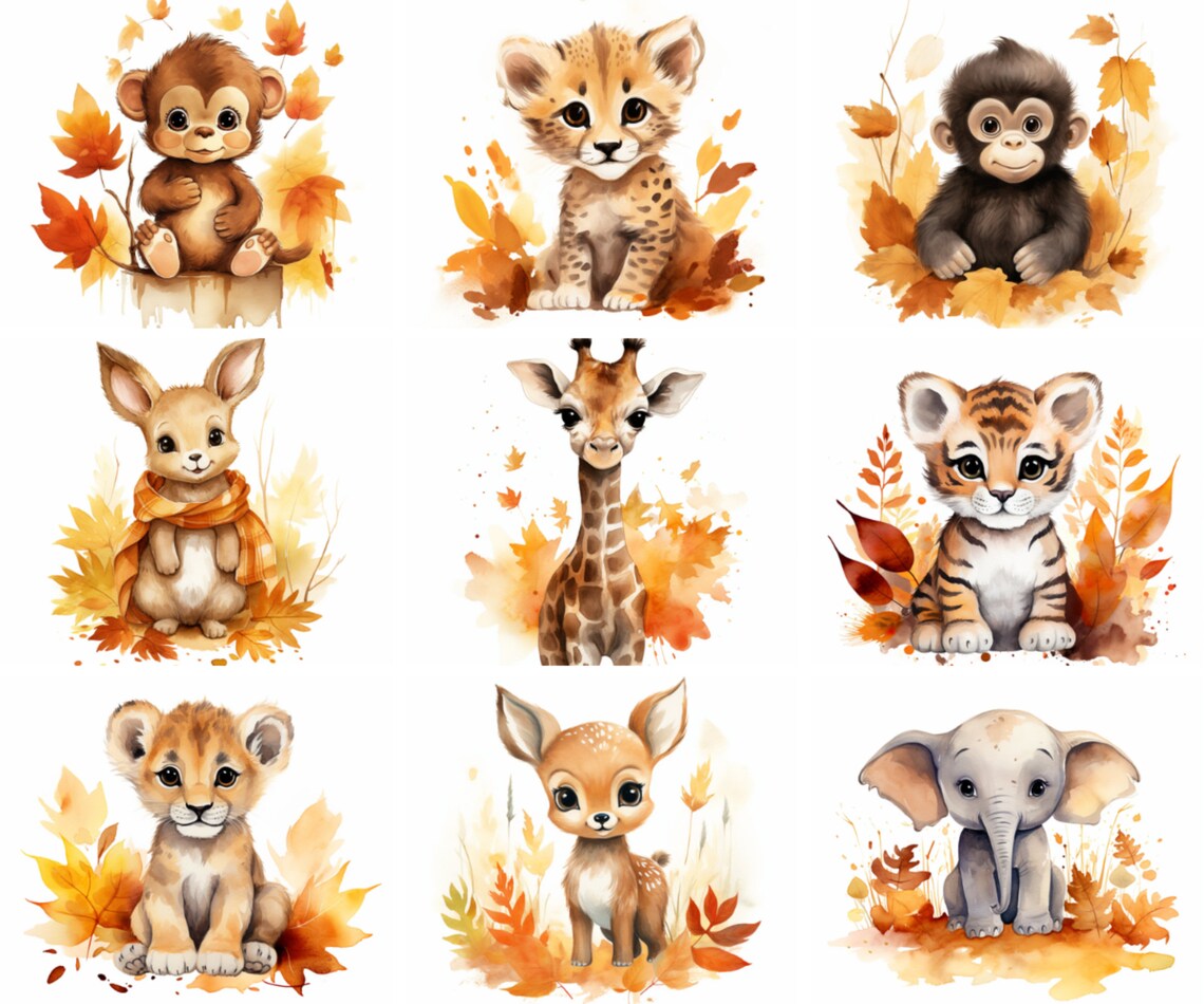 93 Watercolor Fall Animals Bundle, Cute Baby Animals, Woodland Animals ...
