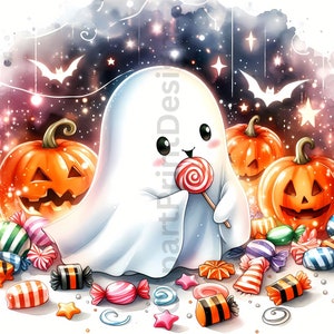 Cute Halloween Ghosts Clipart Bundle, Watercolor Ghost Clip Art Images ...