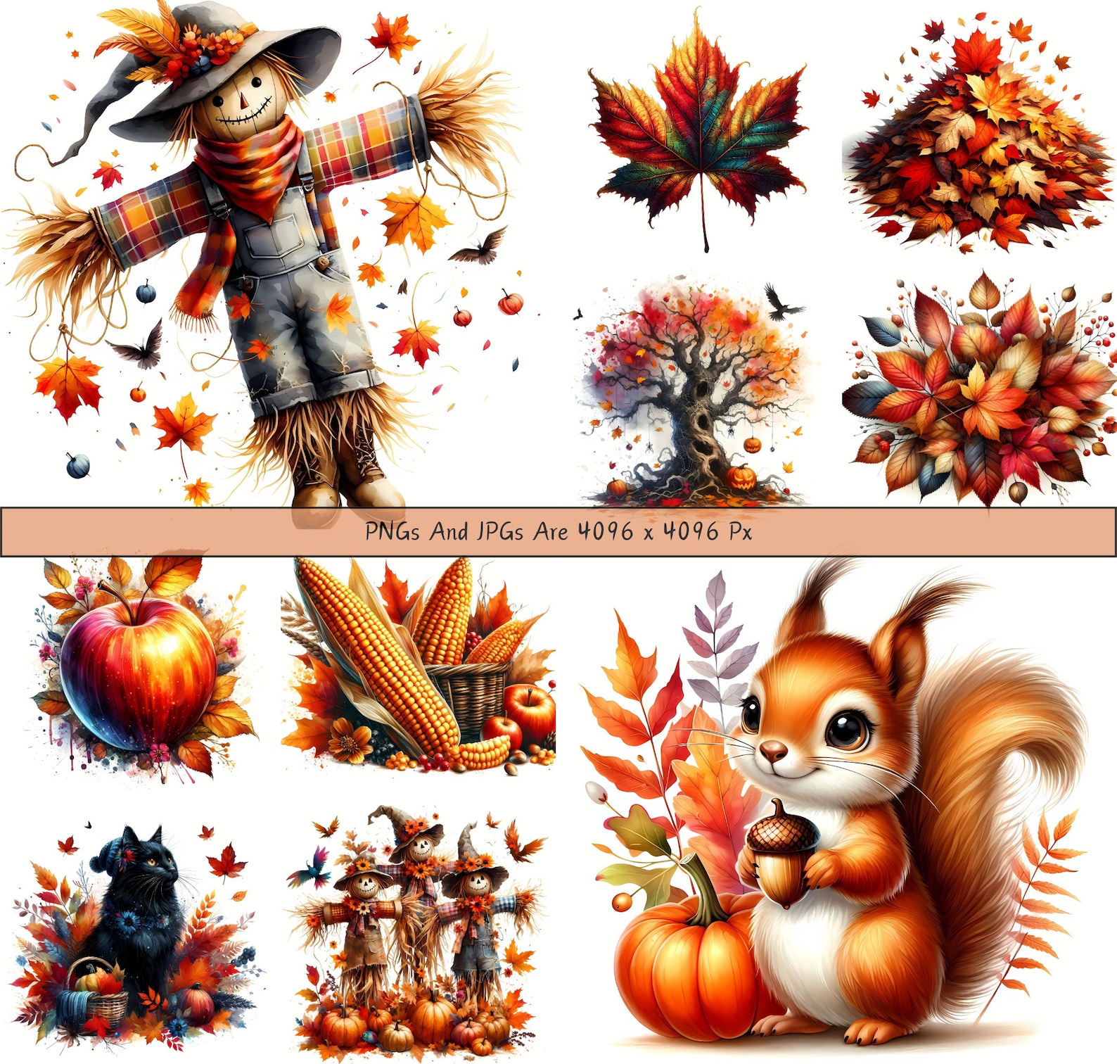 Fall Clipart Bundle, Watercolor Autumn Clip Art Images, High Quality ...